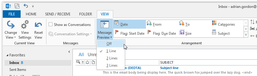 Outlook 2013 How To Turn Off Message Preview